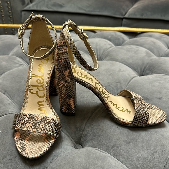 Sam Edelman | Shoes | Sam Edelman Daniella Block Heel Snake Skin Strappy Heel Sz 8 | Poshmark